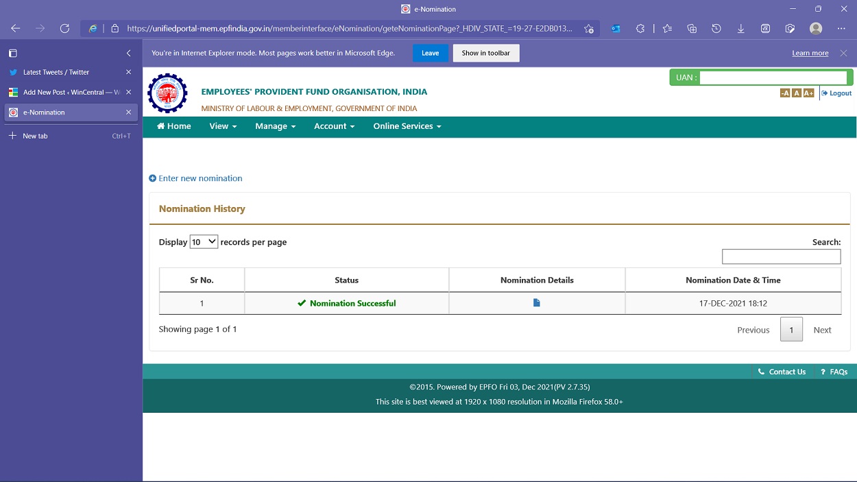 Successfully e-sign EPFO nominations using Microsoft Edge IE mode ...