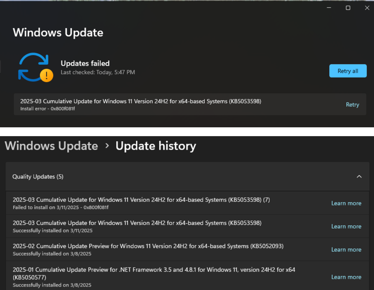 Windows 11 update KB5053598 fails to install, causes BSOD, WiFi & other ...